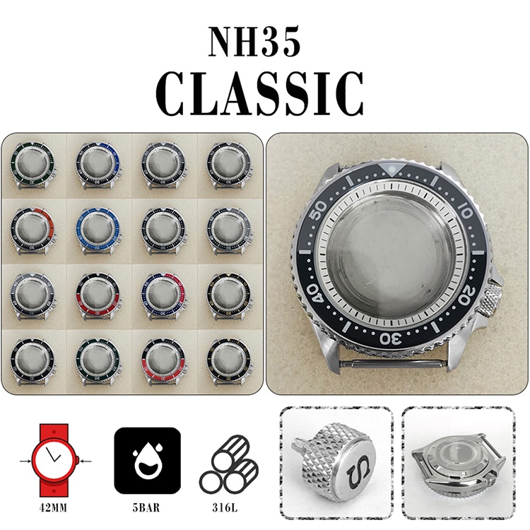 42MM 316L Stainless Steel Watch Case Black Inner Shadow Bezel Replace ...
