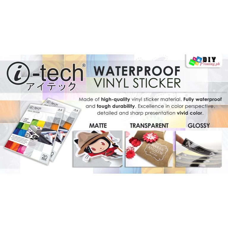 Waterproof Printable iTech Vinyl Sticker A4 20 Sheets Matte / Glossy / Transparent I-tech Brand ...