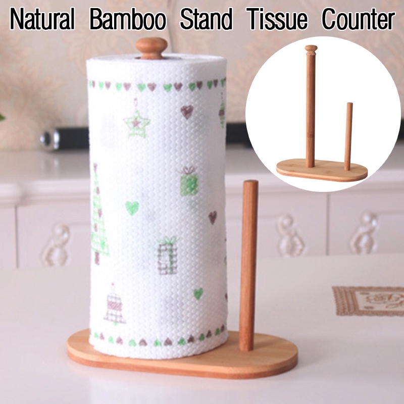 Bamboo Tissue Holder Paper Towel Holder Countertop Rack Paper Towel ...