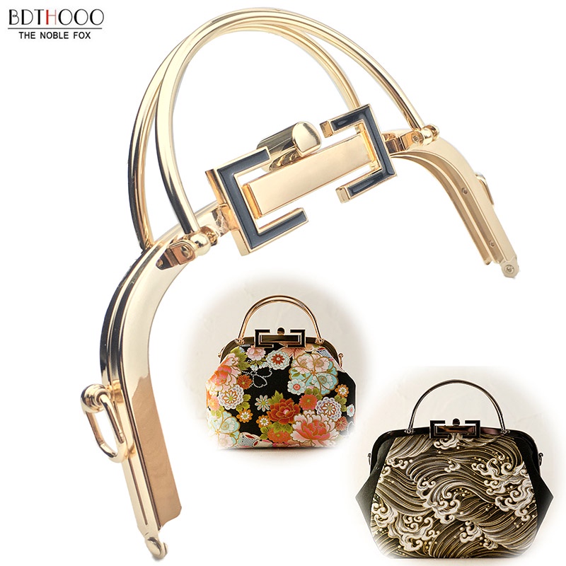 BDTHOOO 20.5cm New Women Handle Metal Frame Purse Glossy Vintage golden ...