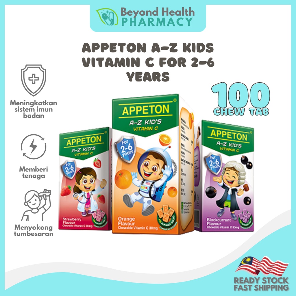 Appeton A-Z Kids Vitamin C 30mg 2-6 Years (100 Chewable Tablet ...