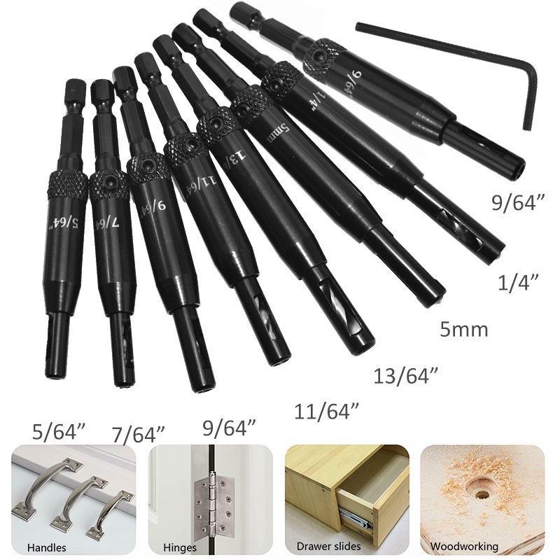 Self Centering Lock Hinge Drill Bit Set Drawer Pilot Hole Guides Drill ...