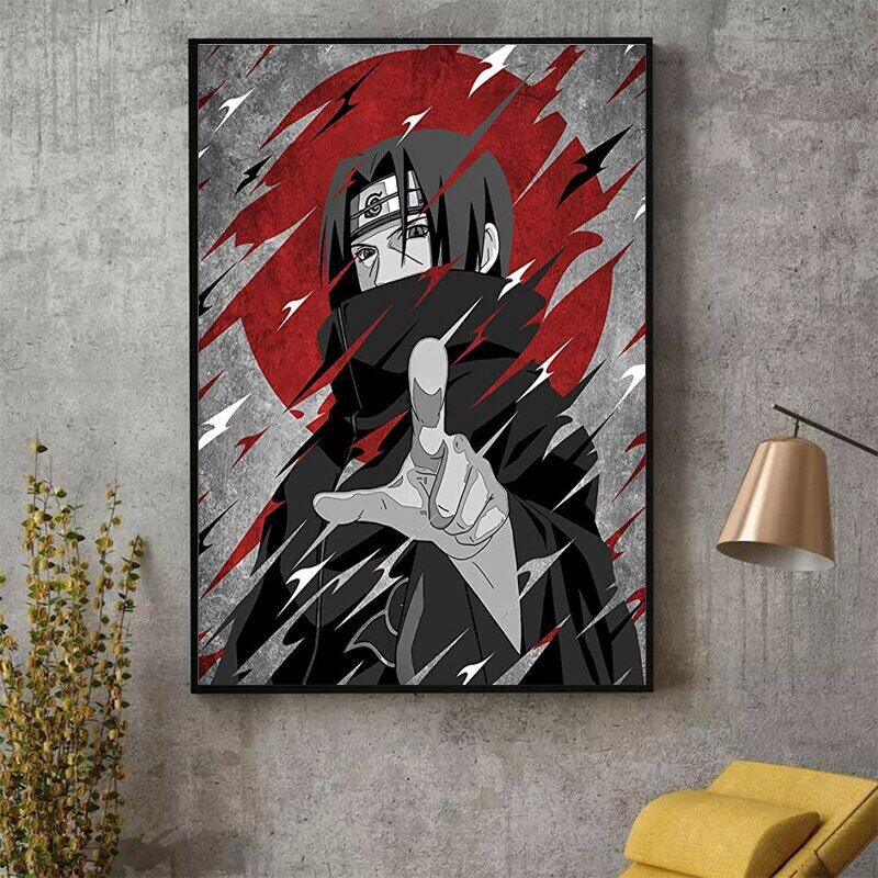 Vintage Manga Naruto Itachi Poster Anime Red Sun Wall Art Canvas ...
