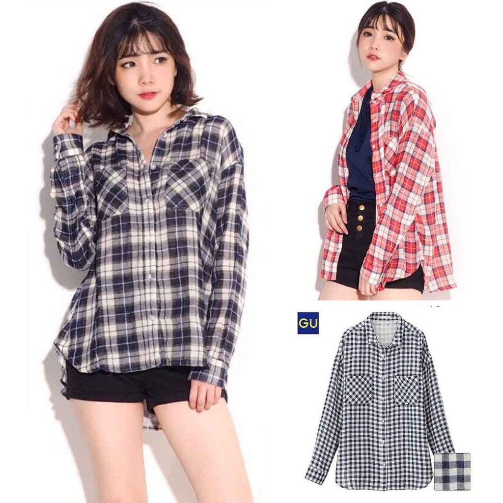 KEMEJA [Size M-xxl] UNQ Flannel Shirt Women - Plaid Shirt Flannel ...