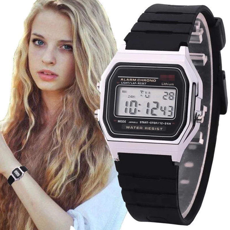 Rectangle Shape F91W Electronic Steel LED Electronic Wristwatch ...