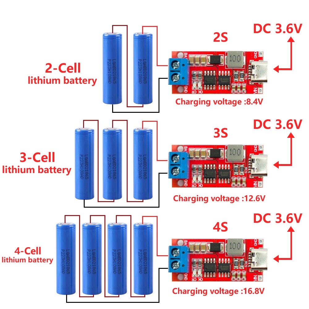 New Solder-Free Multi-Cell 2S 3S 4S Type-C to 8.4V 12.6V 16.8V Boost Boost Polymer Li-Ion ...