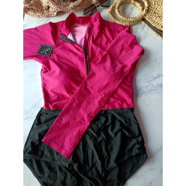 SHEIN One Piece S Rash Guard Black w/ Fuschia Pink Long Sleeves ZipLock ...