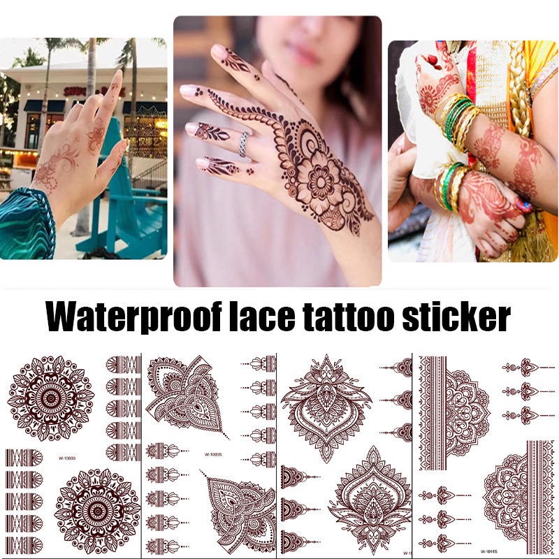 Brown Black Henna Lace Temporary Tattoo Sticker Female Butterfly Moth ...