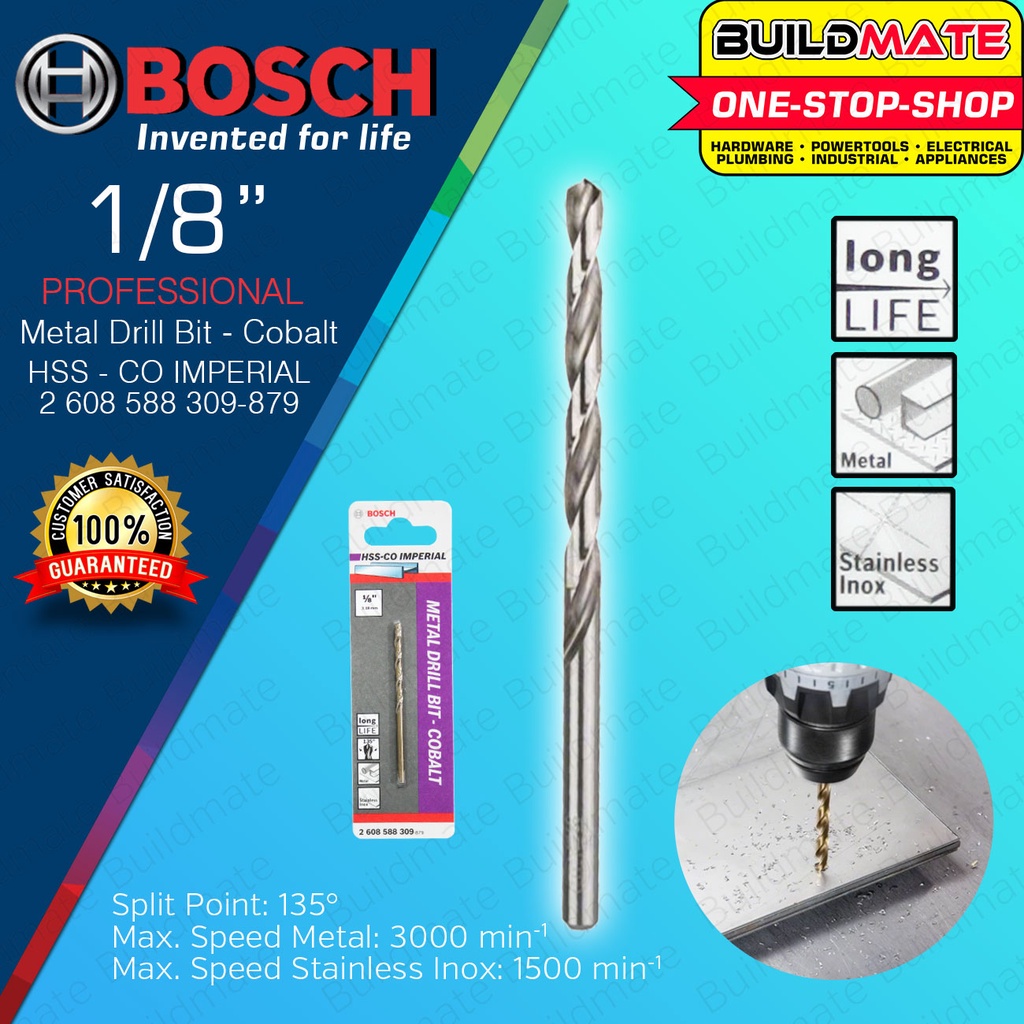 Bosch COBALT Professional Twist Metal Drill Bit HSS-CO 1/8 x 65MM ...
