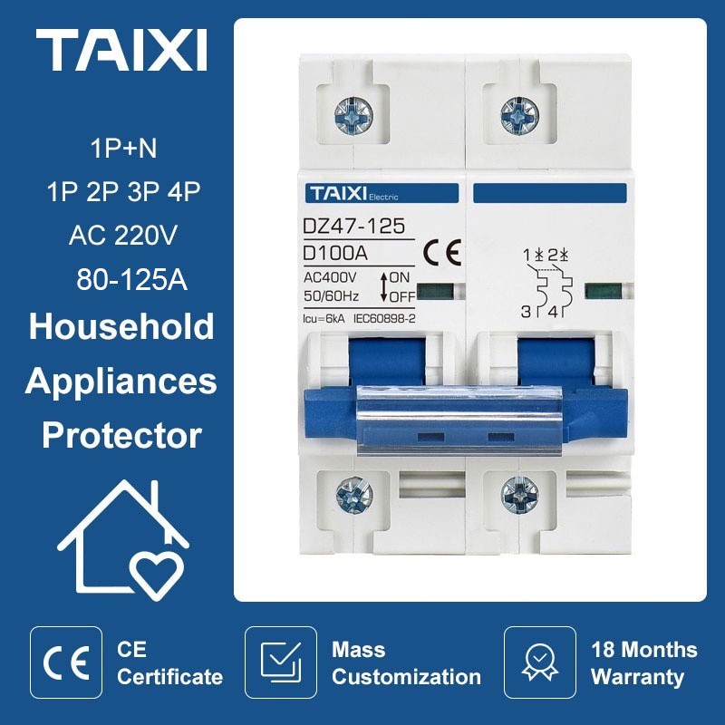 DZ47-125 MCB Mini Circuit Breaker air switch type D Trip Curve NC 80A 100A 125A Three-phase Four ...