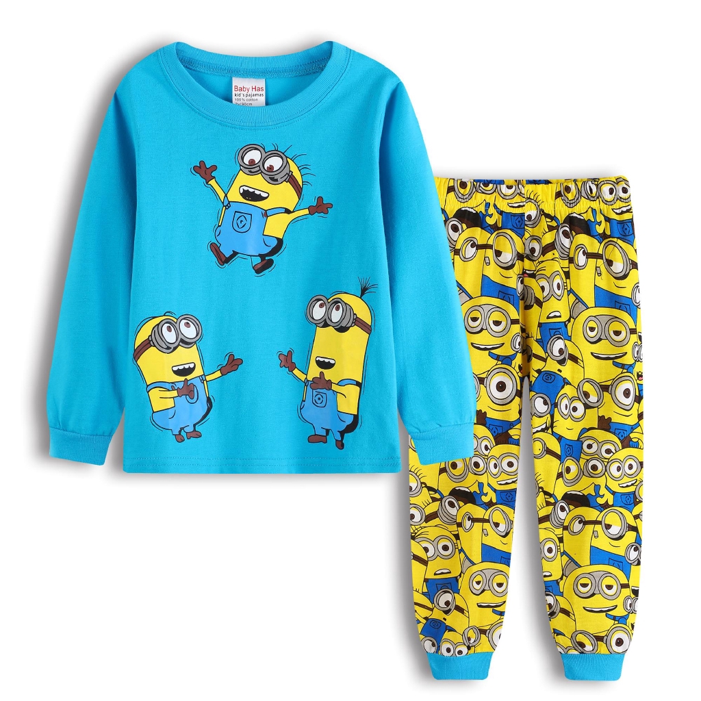 Boys Girls Cartoon Minion Pajamas Despicable Me Cotton Baby Clothes Set ...