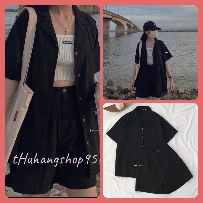 Black Shirt Set With Short Linen Female Student Suit Wide-Sleeved ...