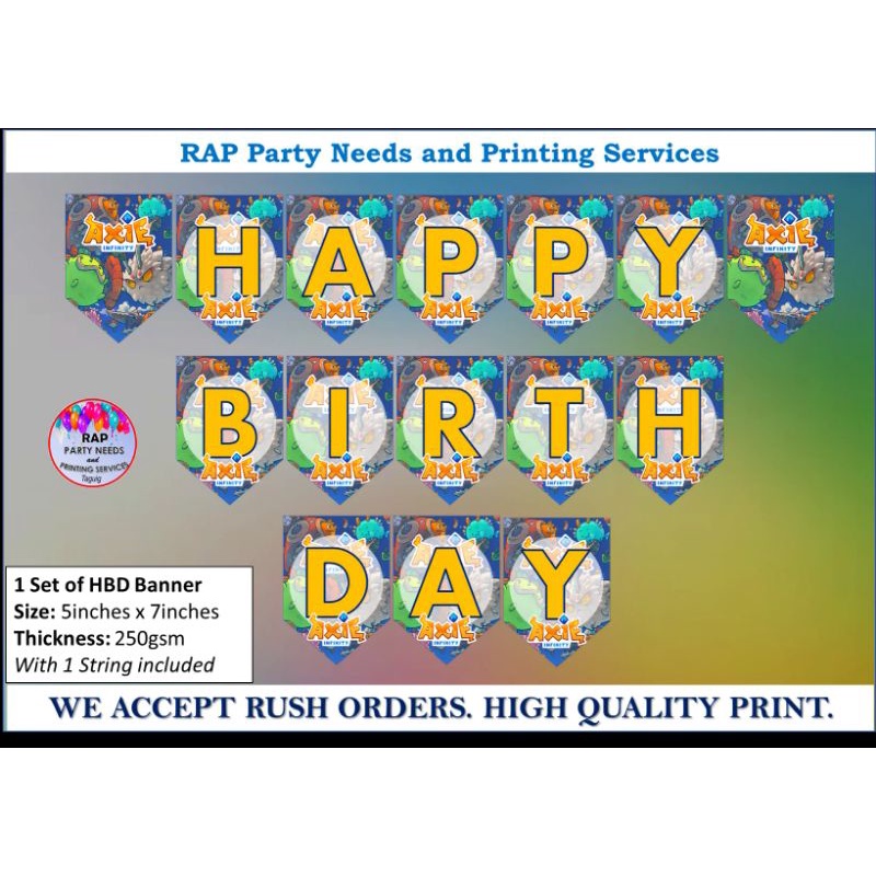 RAP009 AXIE INFINITY CUSTOMIZED BIRTHDAY BANNER (1Set) | Shopee Philippines