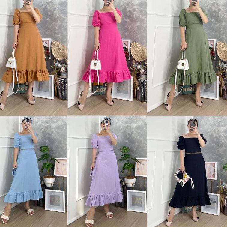 2084 Puffy Top + Ruffle Linen Skirt /beautiful linen set bohemian ...