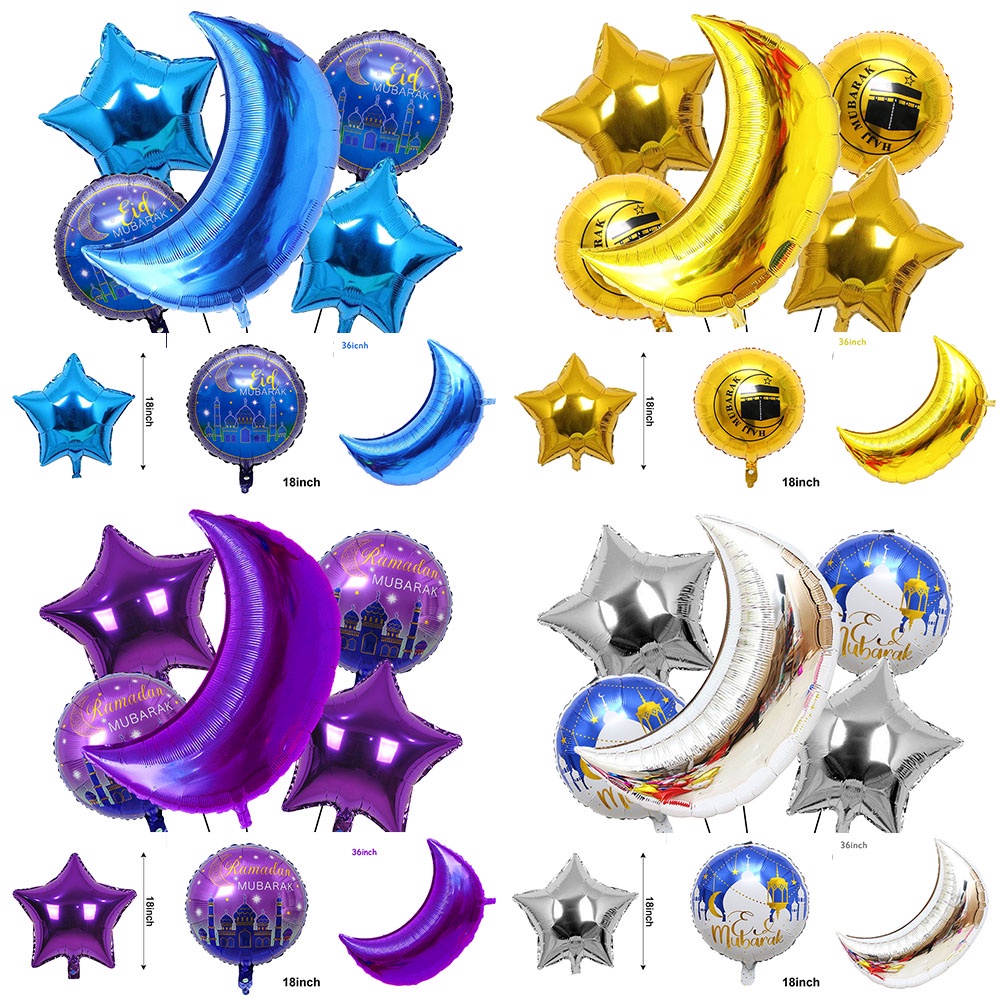 Eid Mubarak Moon Star Castle Foil Balloons Set Ramadan Decorations ...