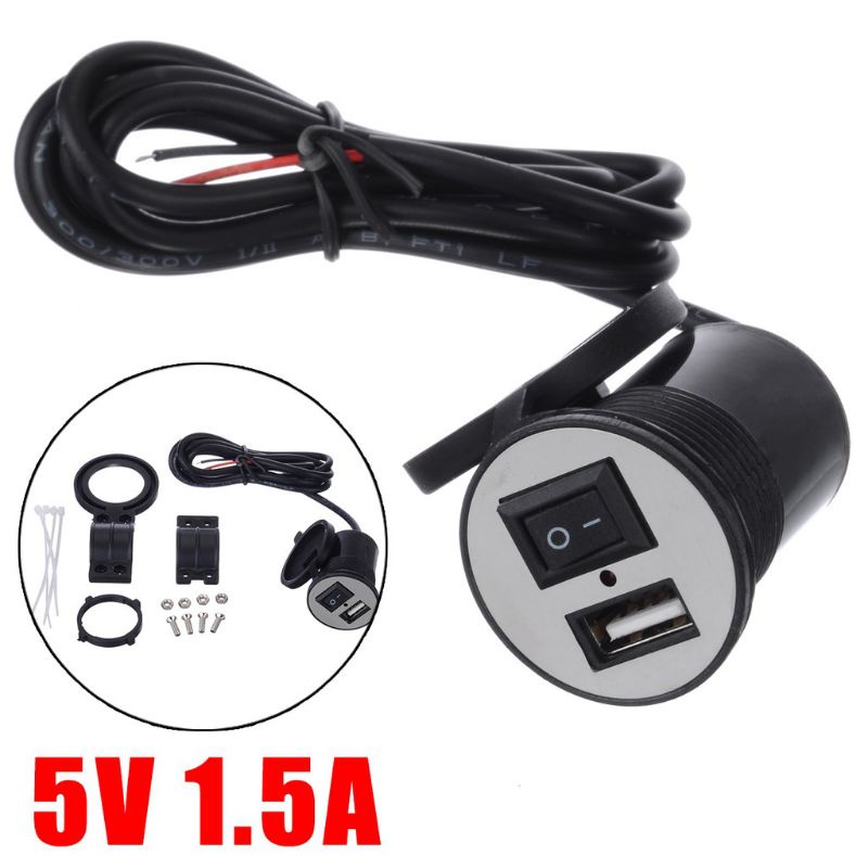 1 WATERPROOF CAR MOTORCYCLE BIKE USB CP POWER CHARGER ADAPTER W/ SWITCH ...