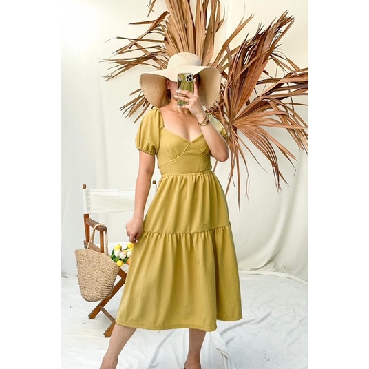 HAPEE JONEE - LOREN MIDI LONG DRESS WITH PUFF SLEEVE | Shopee Philippines