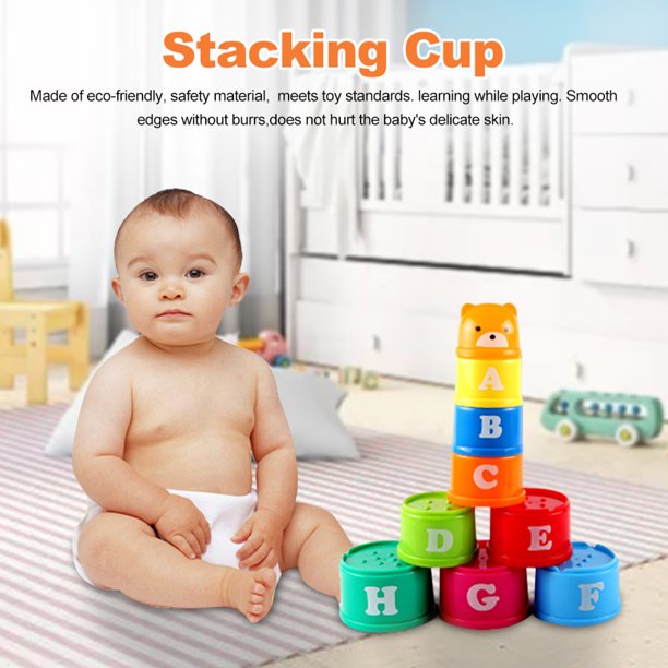 9PCS Mini Bear Stack Cup Educational Toys Rainbow color Kids Figures ...