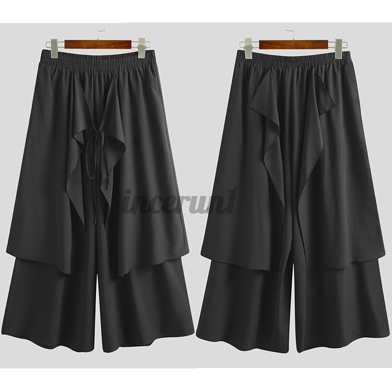 INCERUN Mens Irregular Black Loose Elastic Waist Harem Pants | Shopee ...