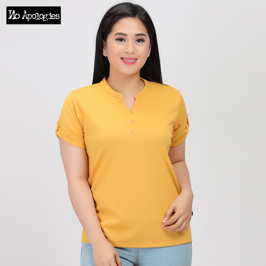 NO APOLOGIES Special Fabric Short Sleeves Blouse NST12-0046 (Mustard ...