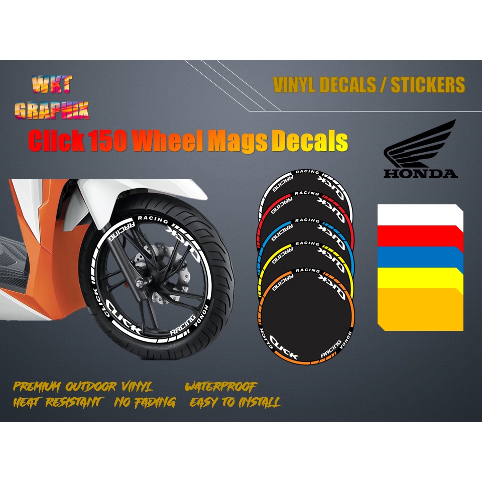 HONDA CLICK 125 / 150 WHEEL MAGS DECALS VERSION 2 (1 SET - FRONT AND ...
