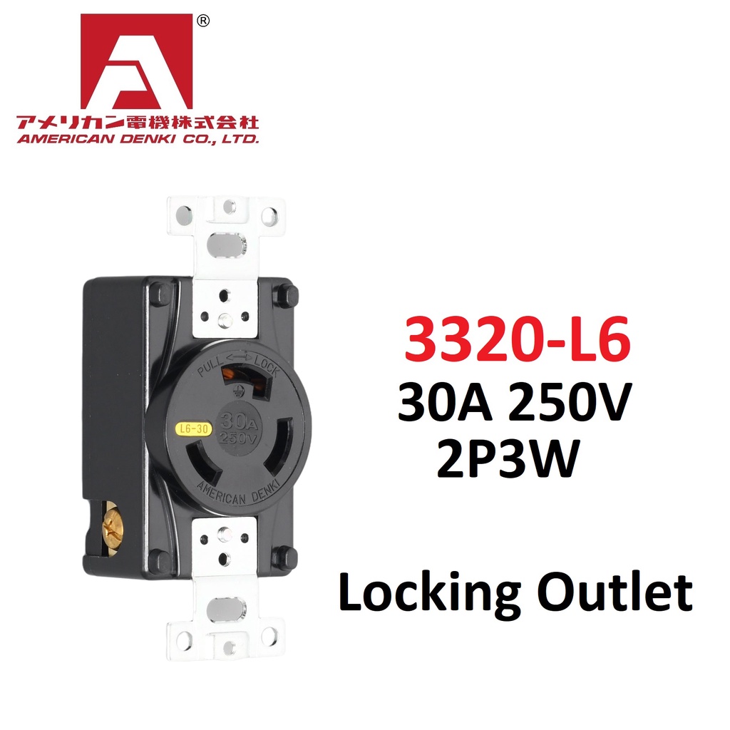 American Denki 3320-L6 Locking Outlet 30A 250V NEMA L6-30 2 Pole 3 Wire ...