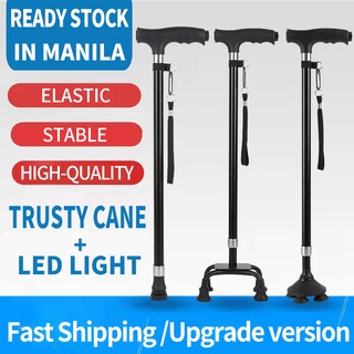 LED Trusty Cane Hiking Stick with LED Quad Cane Telescopic Adjustment ...