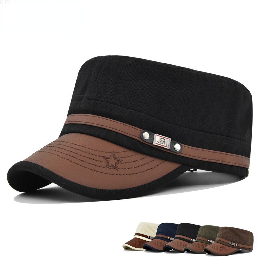 contrast color PU leather military cap for men army hat for women cup ...