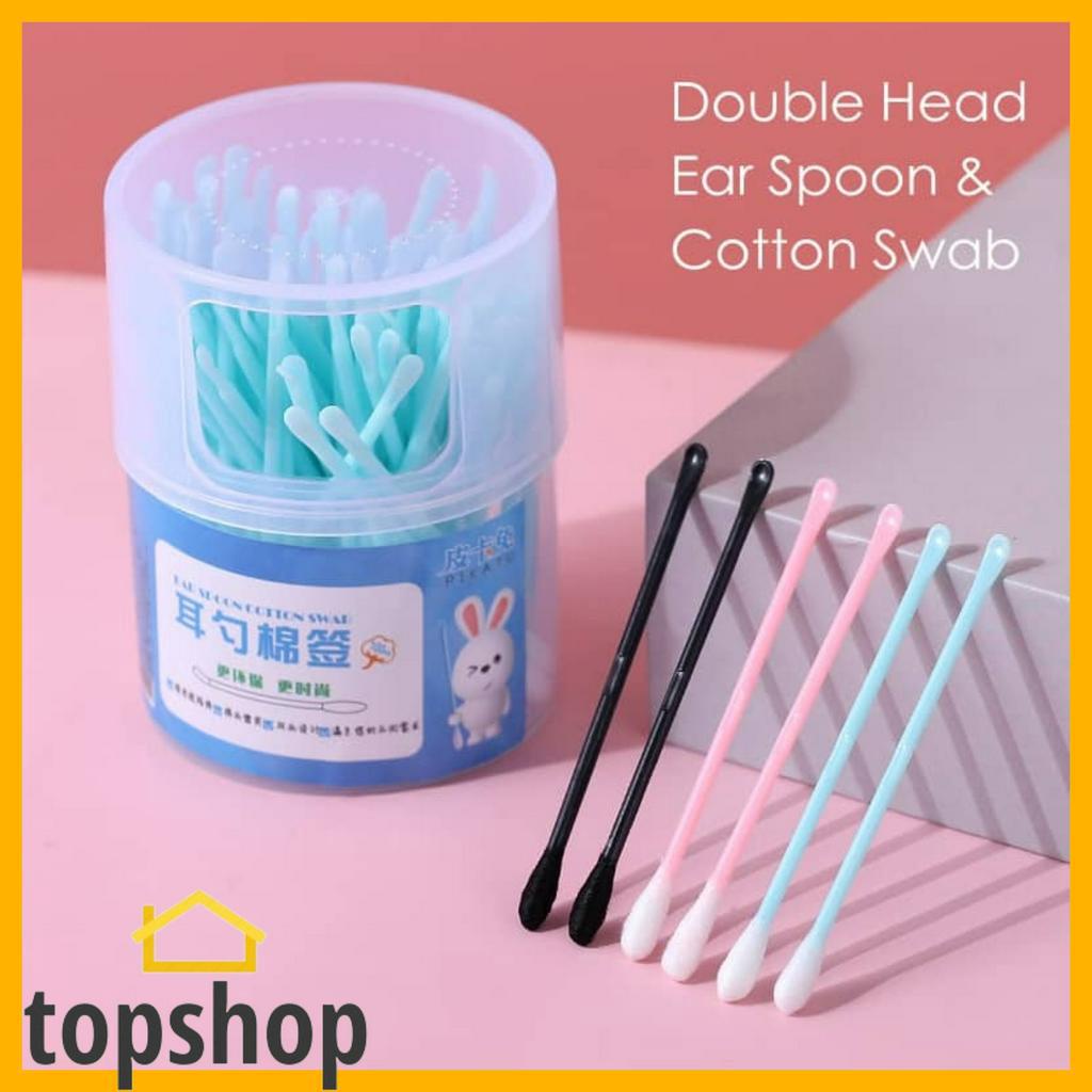 TOPSHOP 100PCS 2 in 1 Cotton Bud Swab with Ear Pick Disposable Double ...