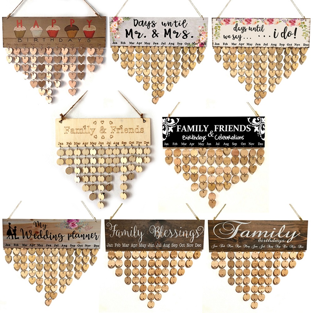 Wooden DIY Calendar Hanging Board Wood Birthday Reminder Ply Plaque ...