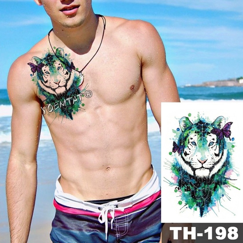 Waterproof Temporary Tattoo Sticker Watercolor Green Tiger Butterfly ...