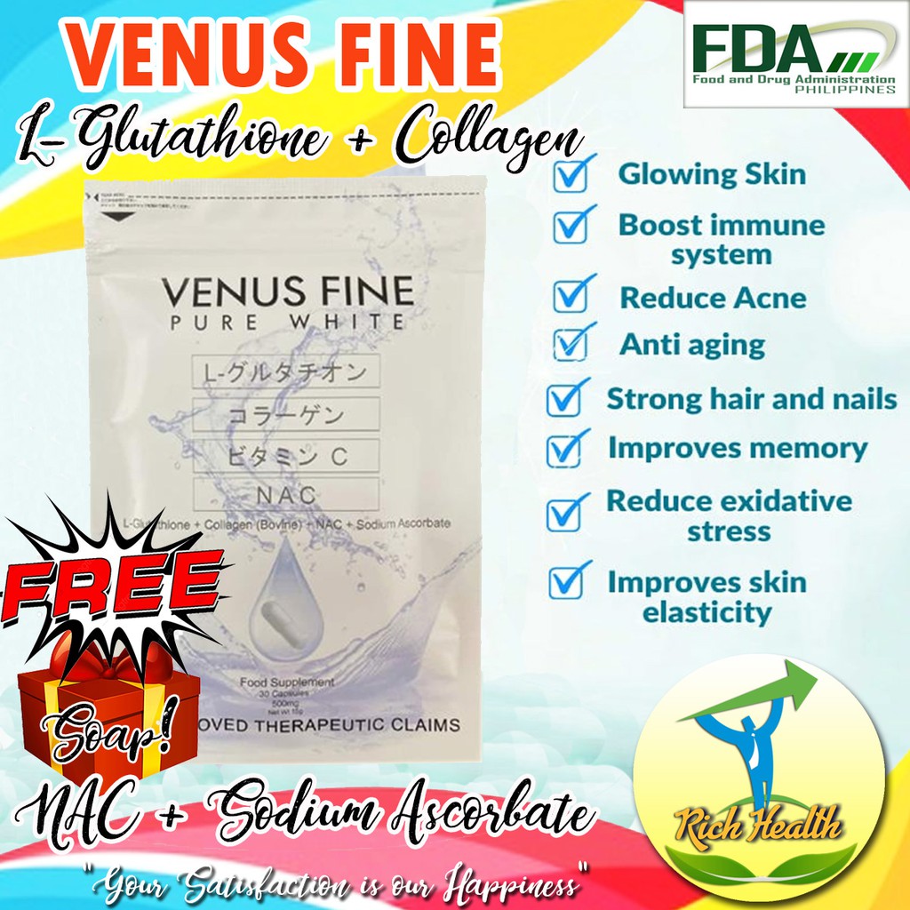 Venus Fine Pure White 4in1 Glutathione & Collagen NAC Sodium Ascorbate ...