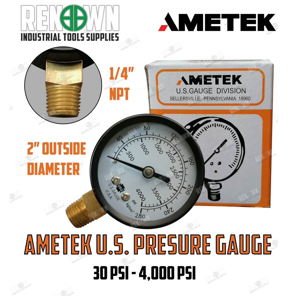 Original Ametek U.S. water/air Pressure Gauge 30/ 60/ 100/ 160/ 200 ...
