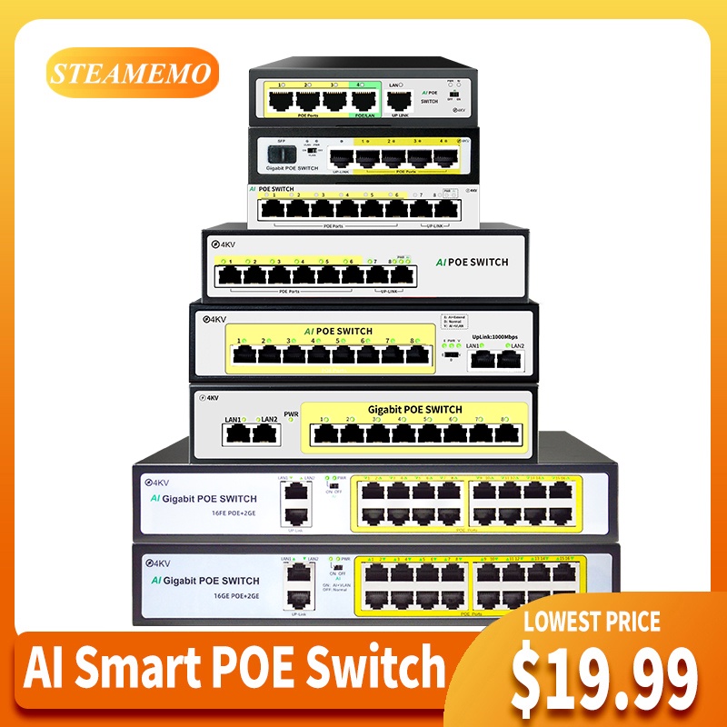 Steamemo Poe Switch Gigabit Network Switches With Sfp For Ip Camera ...