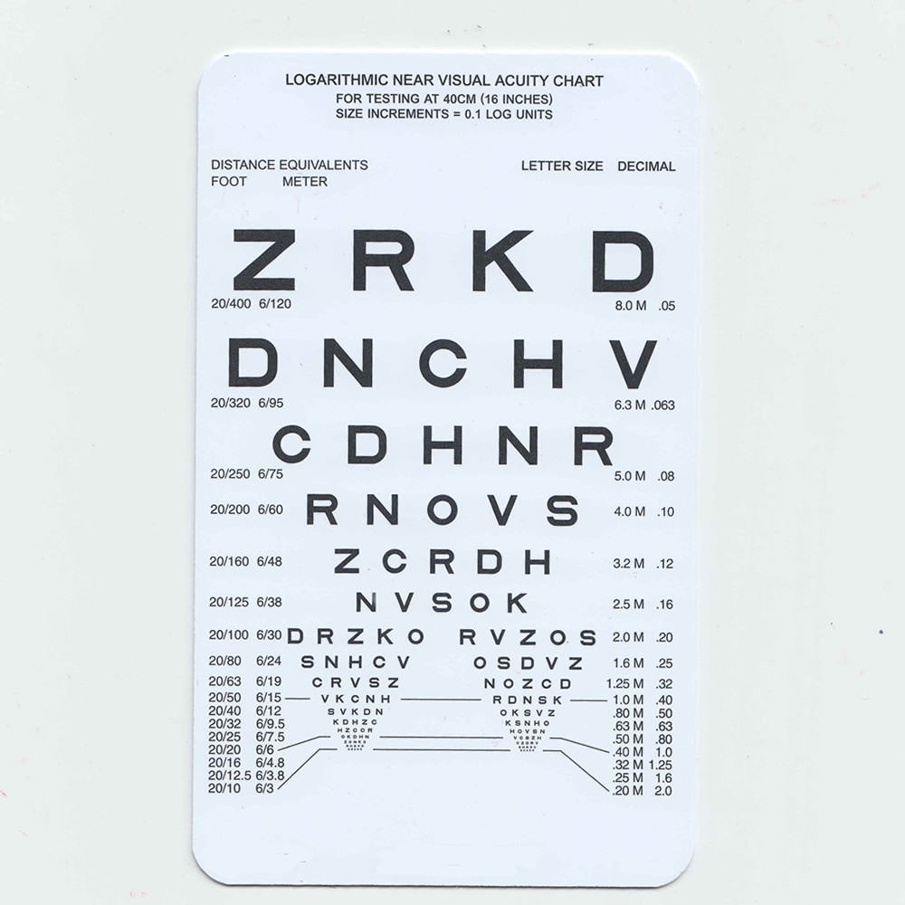 Optometric 40cm or 16 Inch Near Vision Test Cards Logmar Ophthalmic ...