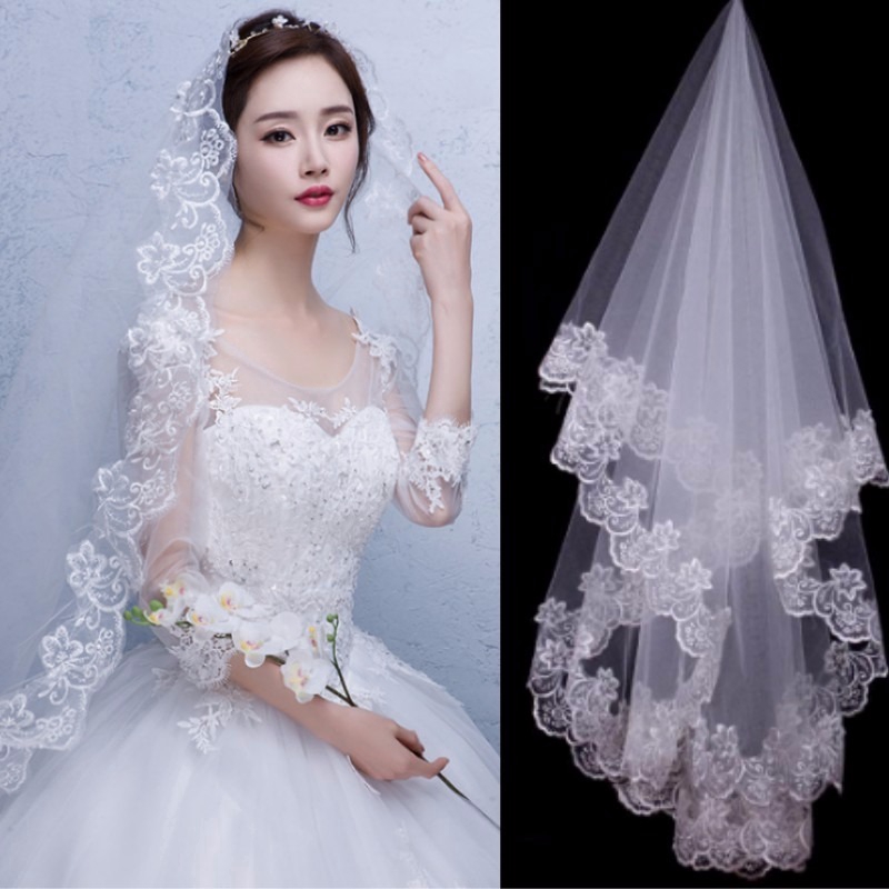 1.5m French Lace Edge Bridal Veil Tulle/Netting Elegant Wedding Veil ...