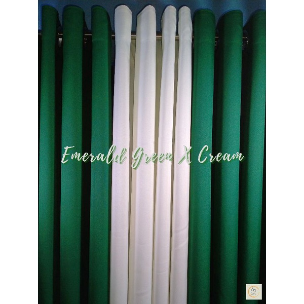3 in 1 7ft Plain Katrina Fabric 8 Rings Curtain - Emerald Green and Off ...