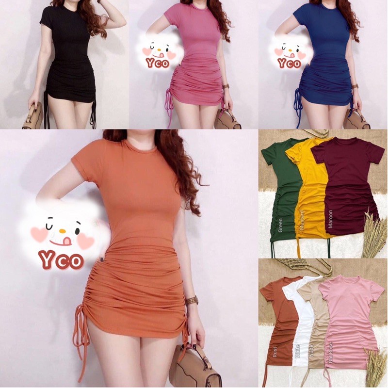 Yco Korean Fashion Side String Cotton Dress For Women mini Dress ...