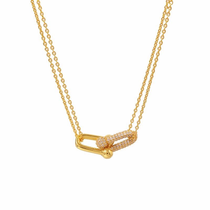 [TYshop]Luxury 18k Gold Hardware Necklace Double Chain Gold Necklace ...