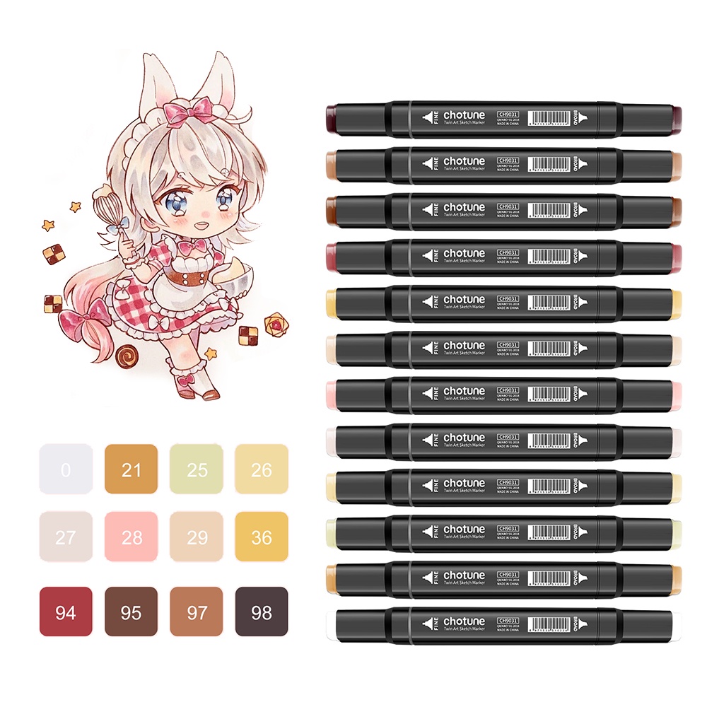 SeamiArt 12/24 skin colors Dual Tips Marker Pen Set for Anime Cartoon ...