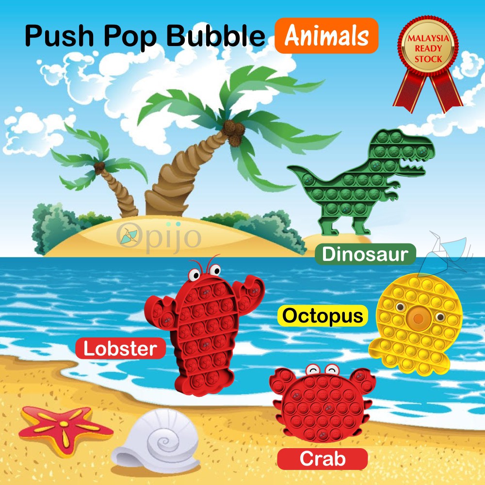 Animal Push Pop Bubble Toy Kids Learning Sensory Fidget | Shopee ...