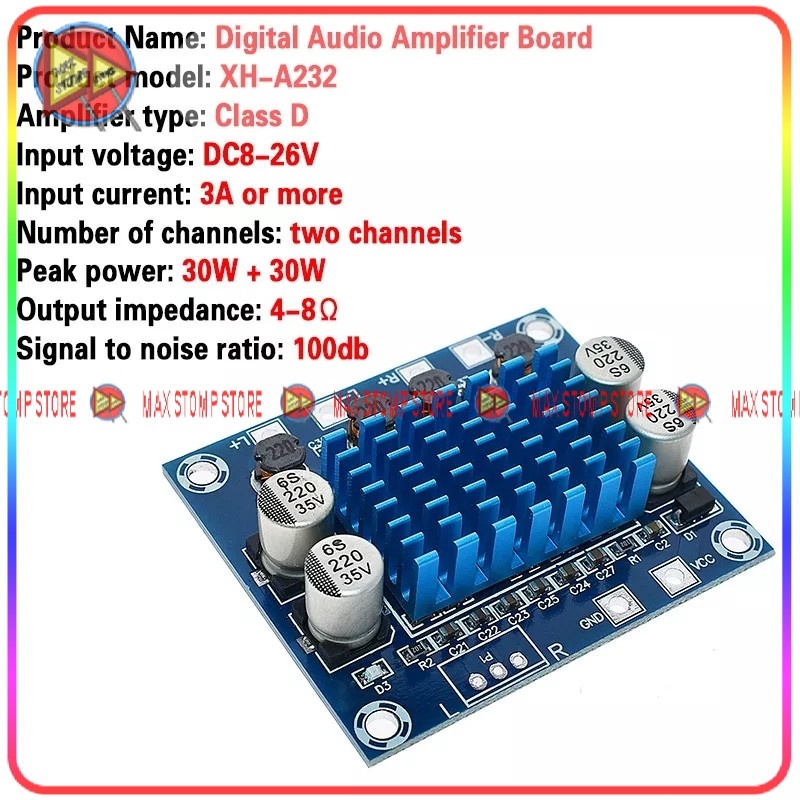 Xh A232 Class D 30 watt stereo 12V audio amplifier board | Shopee ...