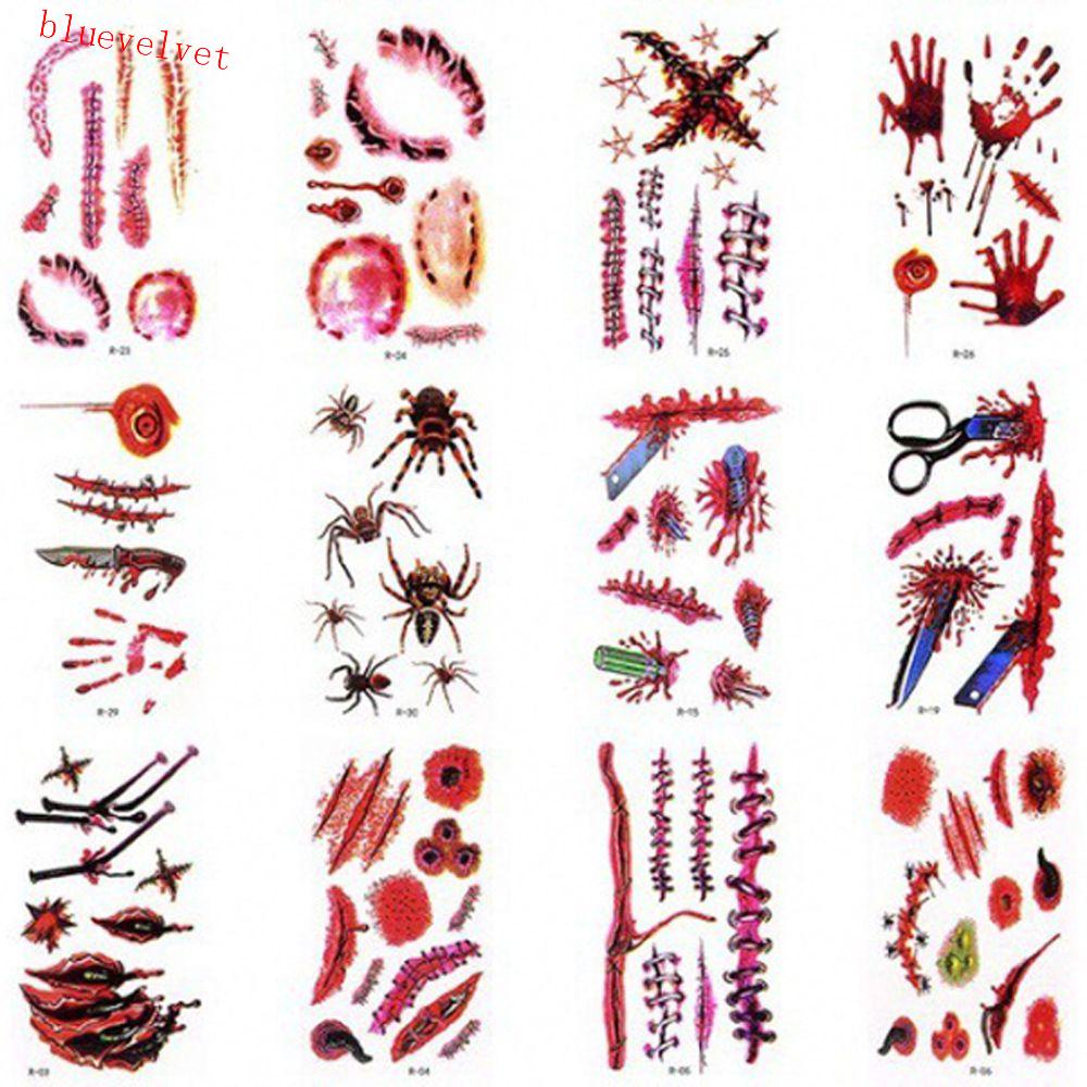 BLUEVELVET Halloween Tattoo Stickers Lifelike Unisex Party Fake Bloody ...