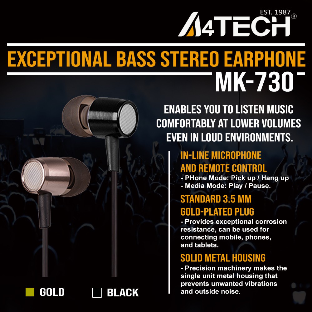 A4Tech Metallic Earphone with Mic For Phone Tablet Computer (Mk-730 ...