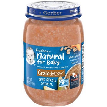 GERBER CRAWLER GRAIN & GROW PEAR PEACH OATMEAL BABY FOOD, 6 OZ. JAR ...