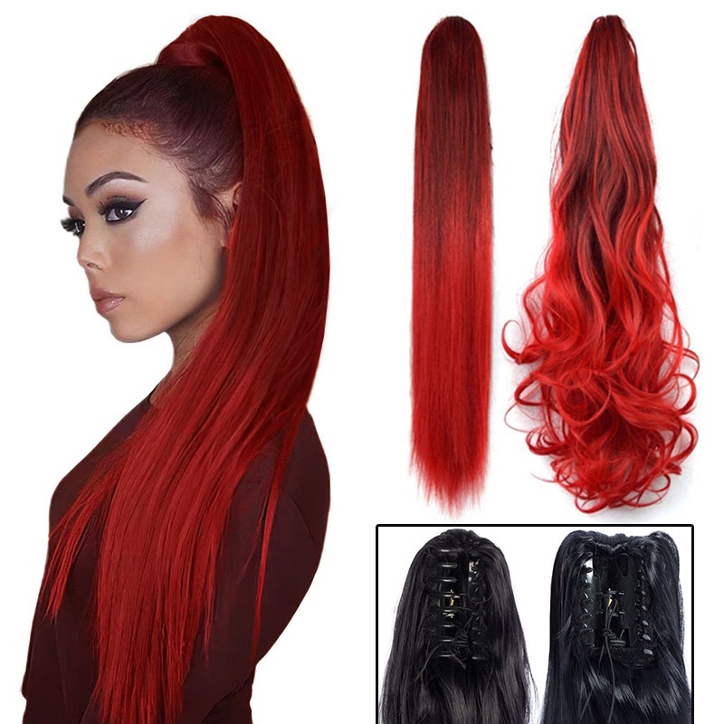 22 Inch Red Ponytail Wig Women Fashion Grab Clip Ponytail Hair ...