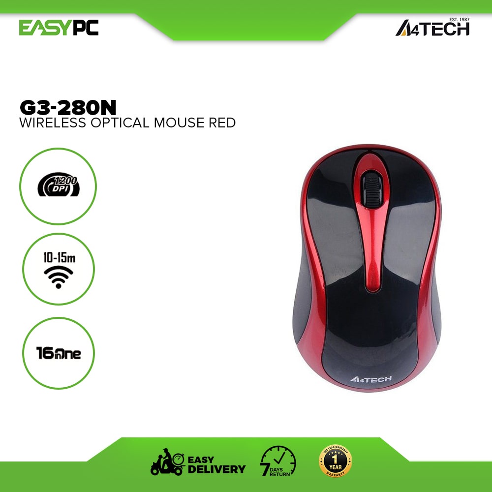 A4Tech G3-280N Wireless Optical Mouse Red, Energy-saving Wireless Mouse ...