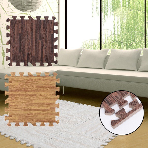 Waterproof Imitation Wood Soft Foam Exercise Floor Mats Gym Garage Home ...