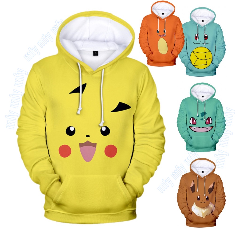 Kids Pokemon Hoodie Jacket Pocket Monster Pikachu Eevee Charmander ...