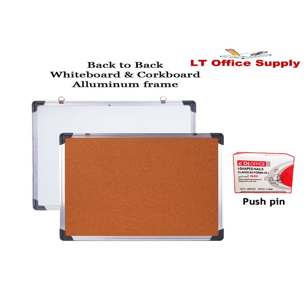 Back to back Corkboard Whiteboard Aluminum Frame with 1box/50pcs Push pin | Shopee Philippines